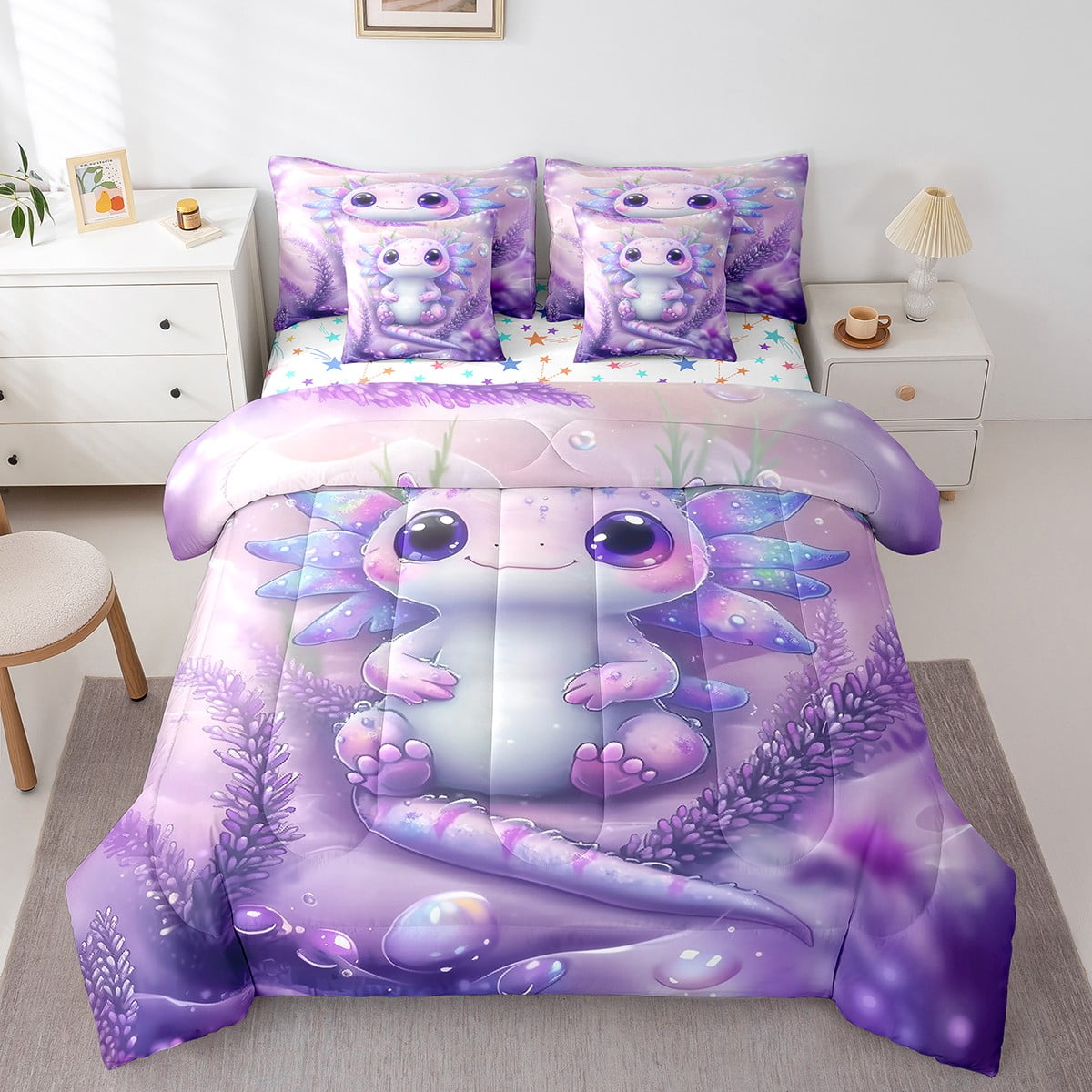 Erosebridal Cute Axolotl King Bed In A Bag,Purple Ocean Animal Bedding ...
