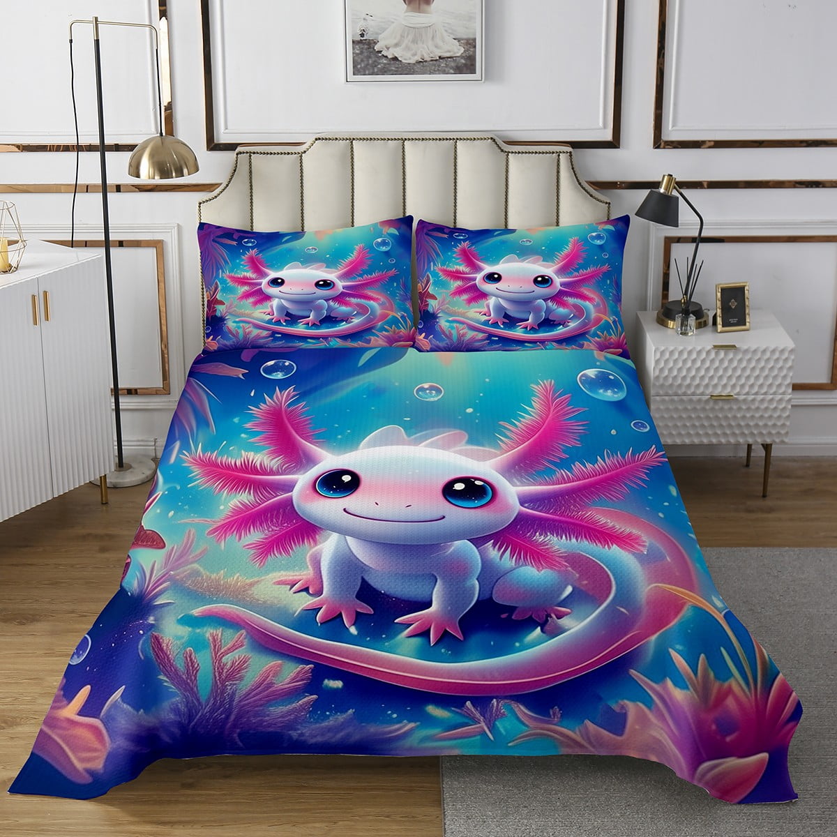 Erosebridal Cute Axolotl Quilt Set Cartoon Ocean Axolotl Bedspread Set ...