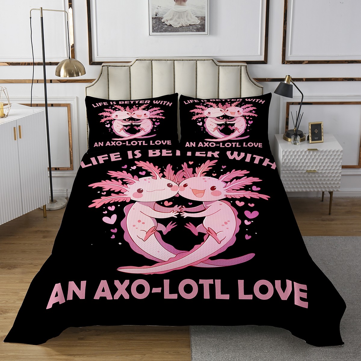 Erosebridal Cute Axolotl Quilt Set Twin Kawaii Axolotl Bedspread Set ...