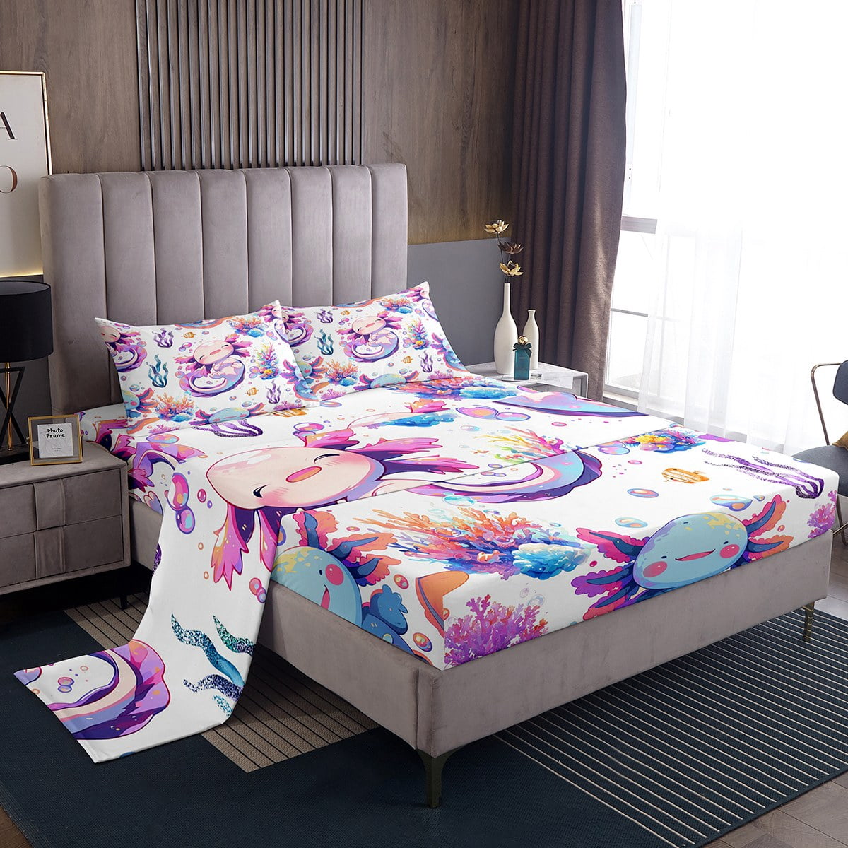 Erosebridal Cute Axolotl Sheet Set Twin Size Cartoon Salamander Bed ...