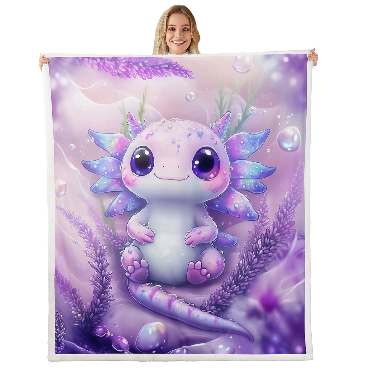 Erosebridal Cute Axolotl Twin 60"X80" Sherpa Blanket Bed,Purple Ocean ...