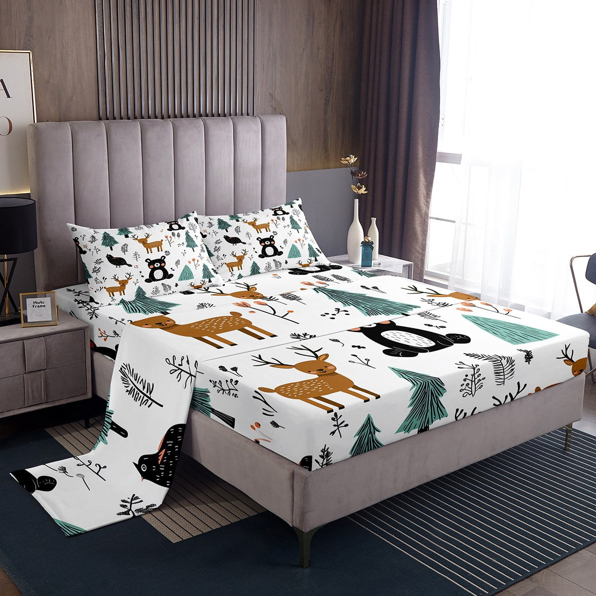 Erosebridal Cute Bear Bed Sheets Set Full Size, Rustic Deer Elk Bed ...