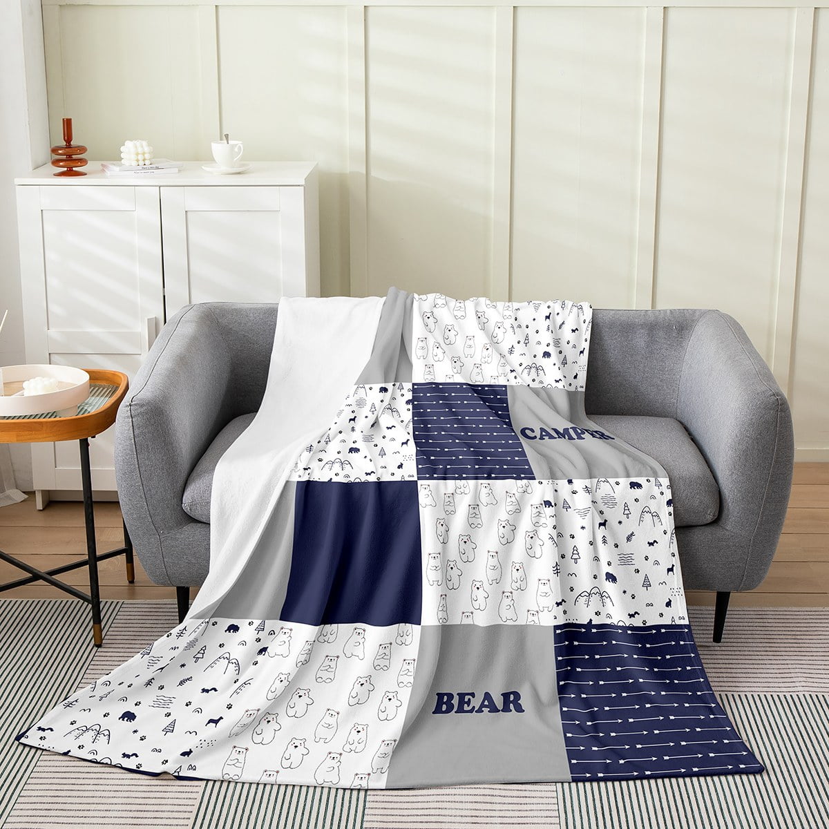 Erosebridal Cute Bear Flannel Blanket 40x50, White Navy Gray Sherpa ...