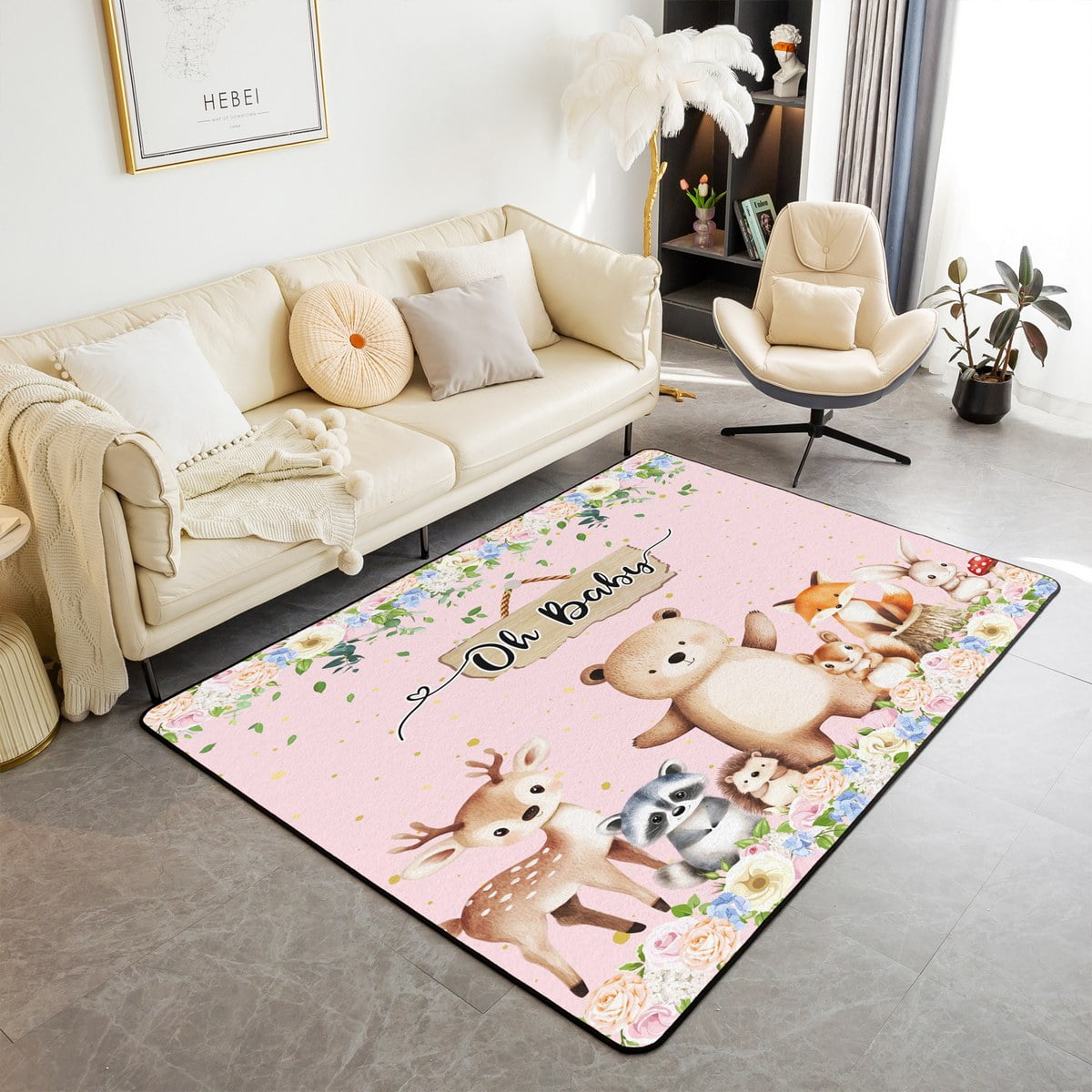 Erosebridal Cute Bear Rugs For Bedroom 6'6" x 4'11", Pink Rose Living ...