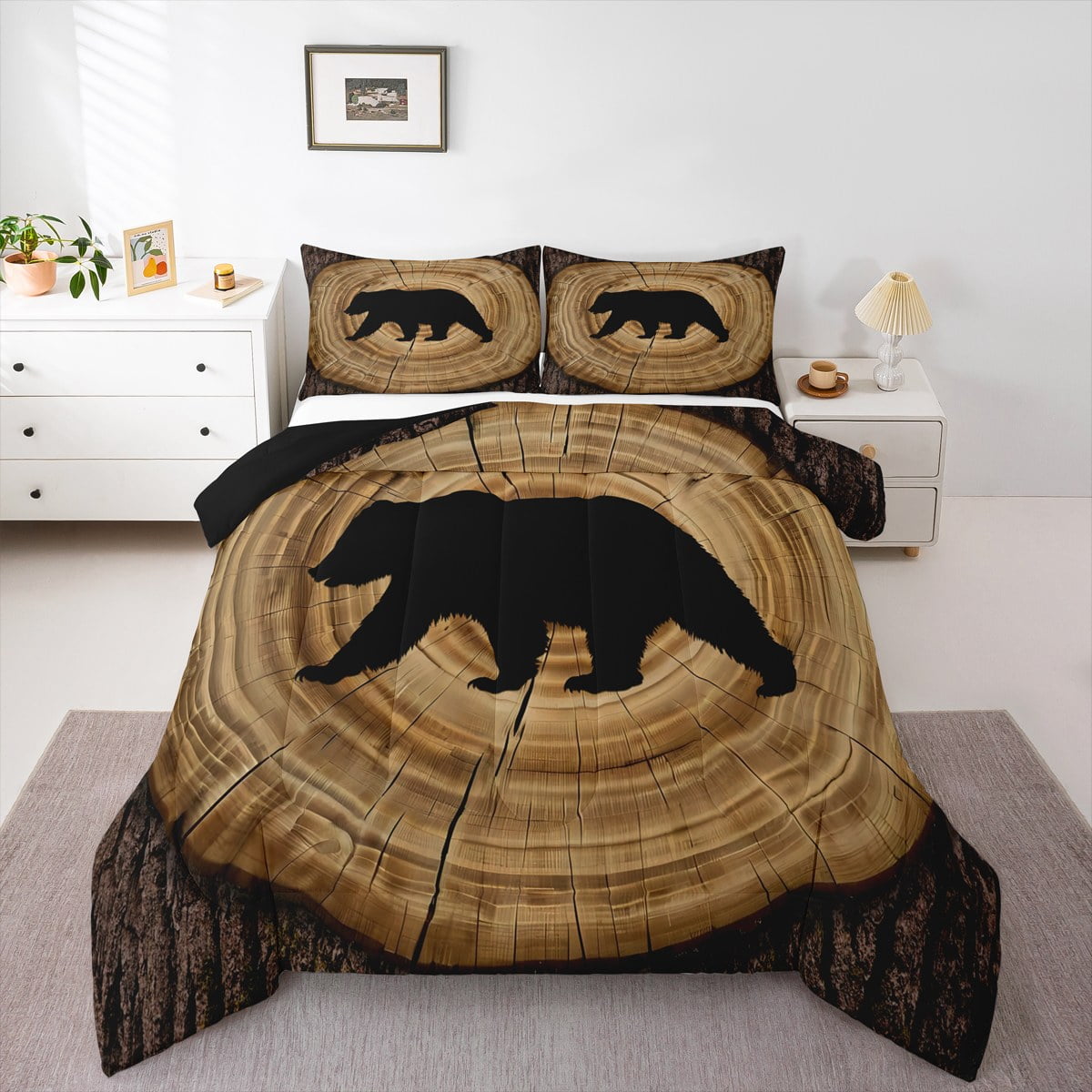 Erosebridal Cute Bear Silhouette Comforter Sets Twin Size,Woodland ...