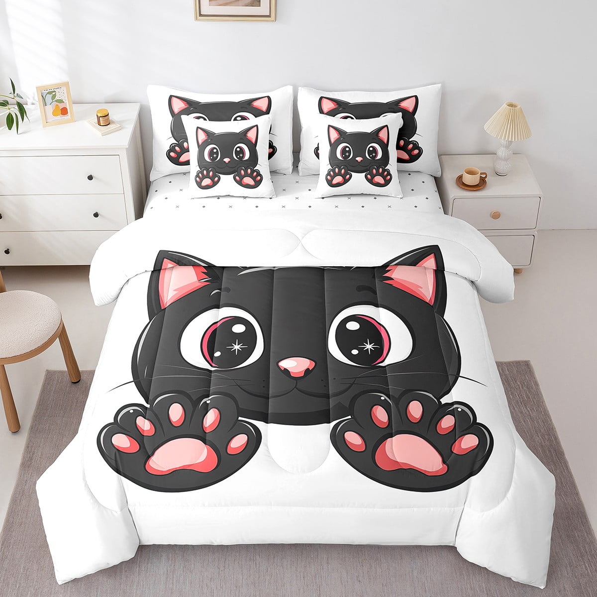 Erosebridal Cute Black Cat Comforter Set with Sheets Cute Cat 7 Piece ...
