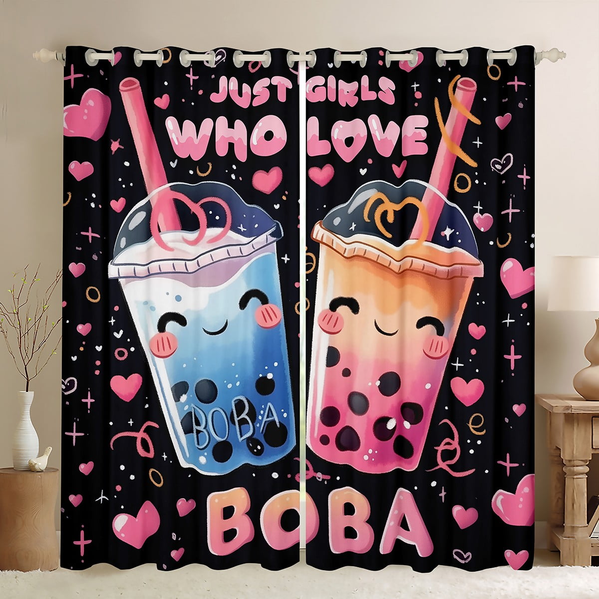 Erosebridal Cute Boba Tea Curtains for Windows,Bubble Tea Curtains ...