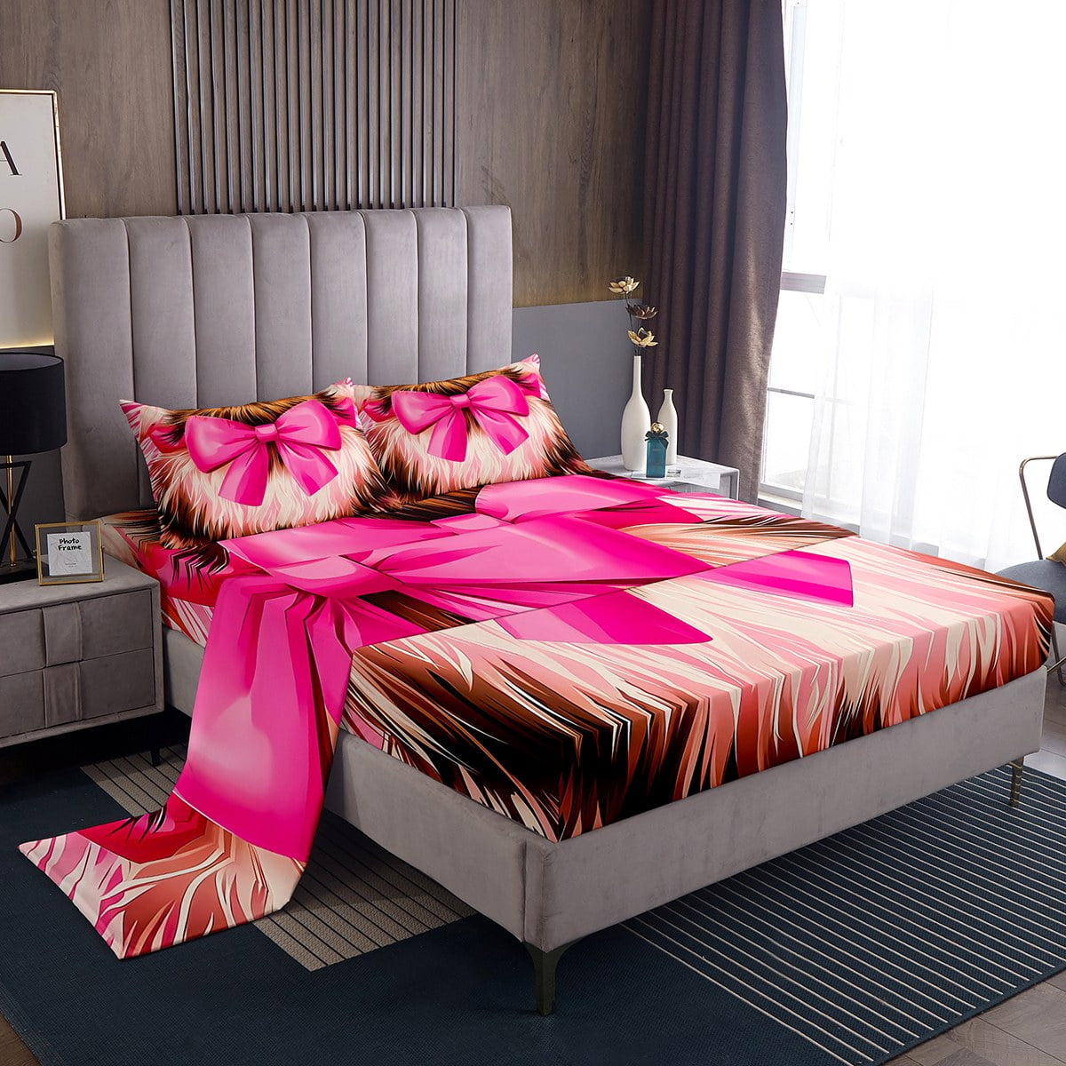 Erosebridal Cute Bow Tie Bed Sheets Set Queen Size,Pink White Bedding ...