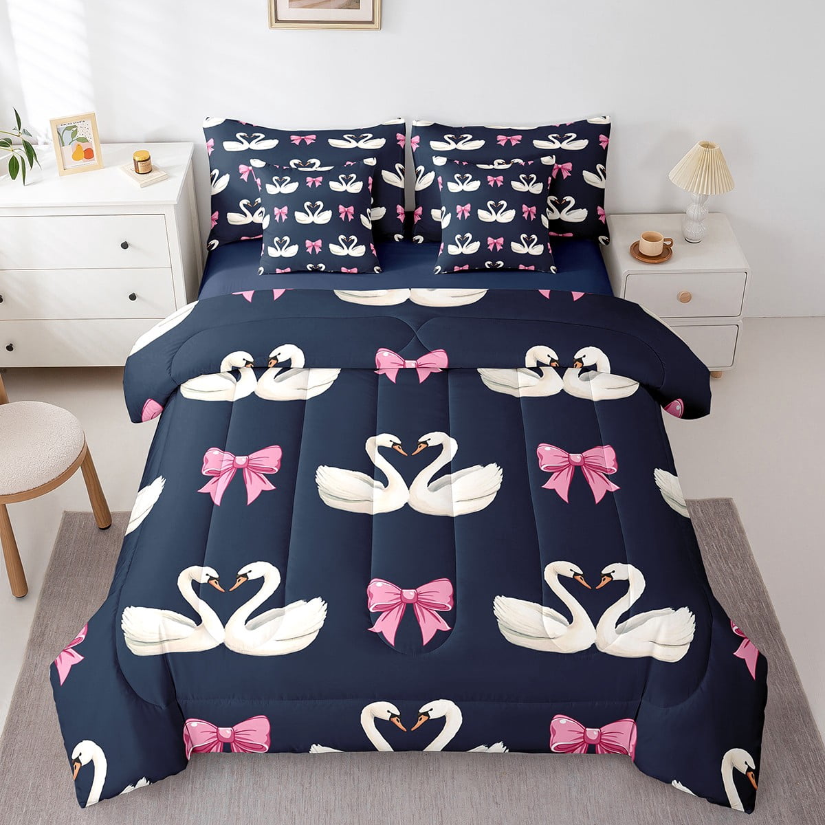 Erosebridal Cute Bow Tie Bedding Sets Twin Size,Animal Swan Comforter ...