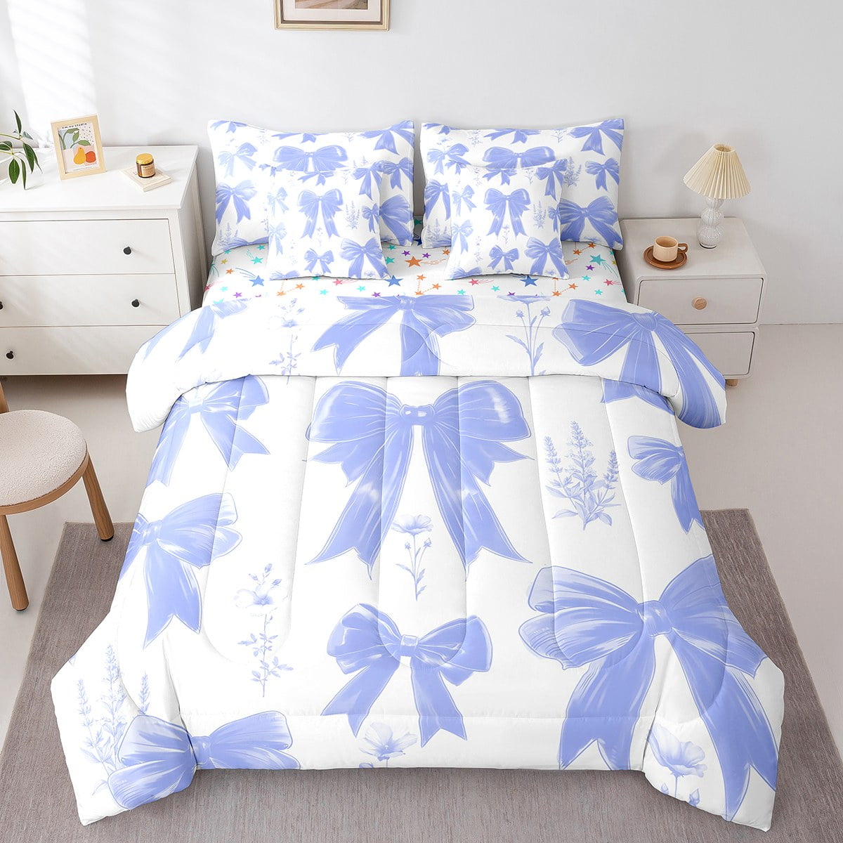 Erosebridal Cute Bow Tie Bedding Sets Twin Size,Blue Flower Comforter ...