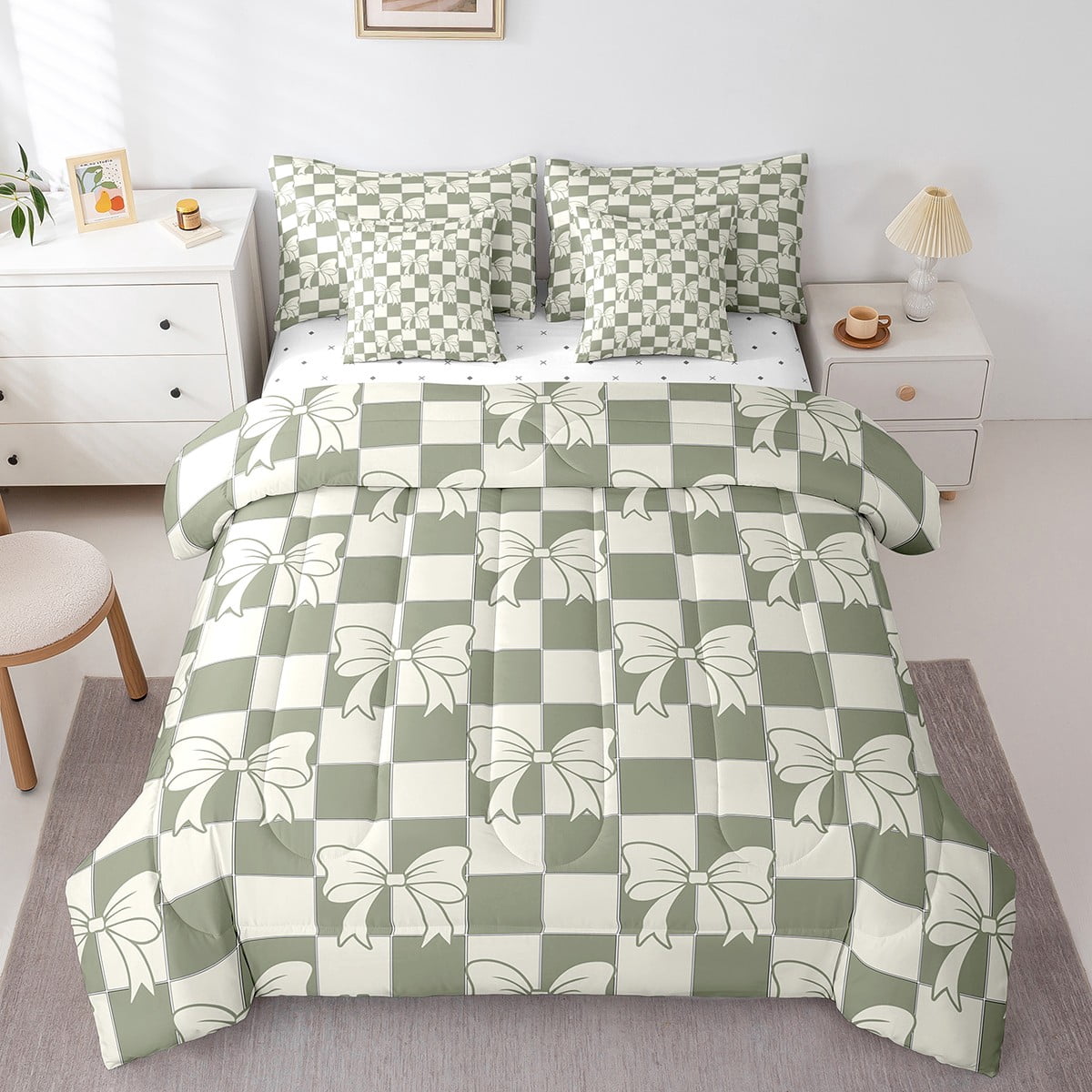 Erosebridal Cute Bowknot Bow Bedding Full Size, Dark Sea Green Buffalo ...