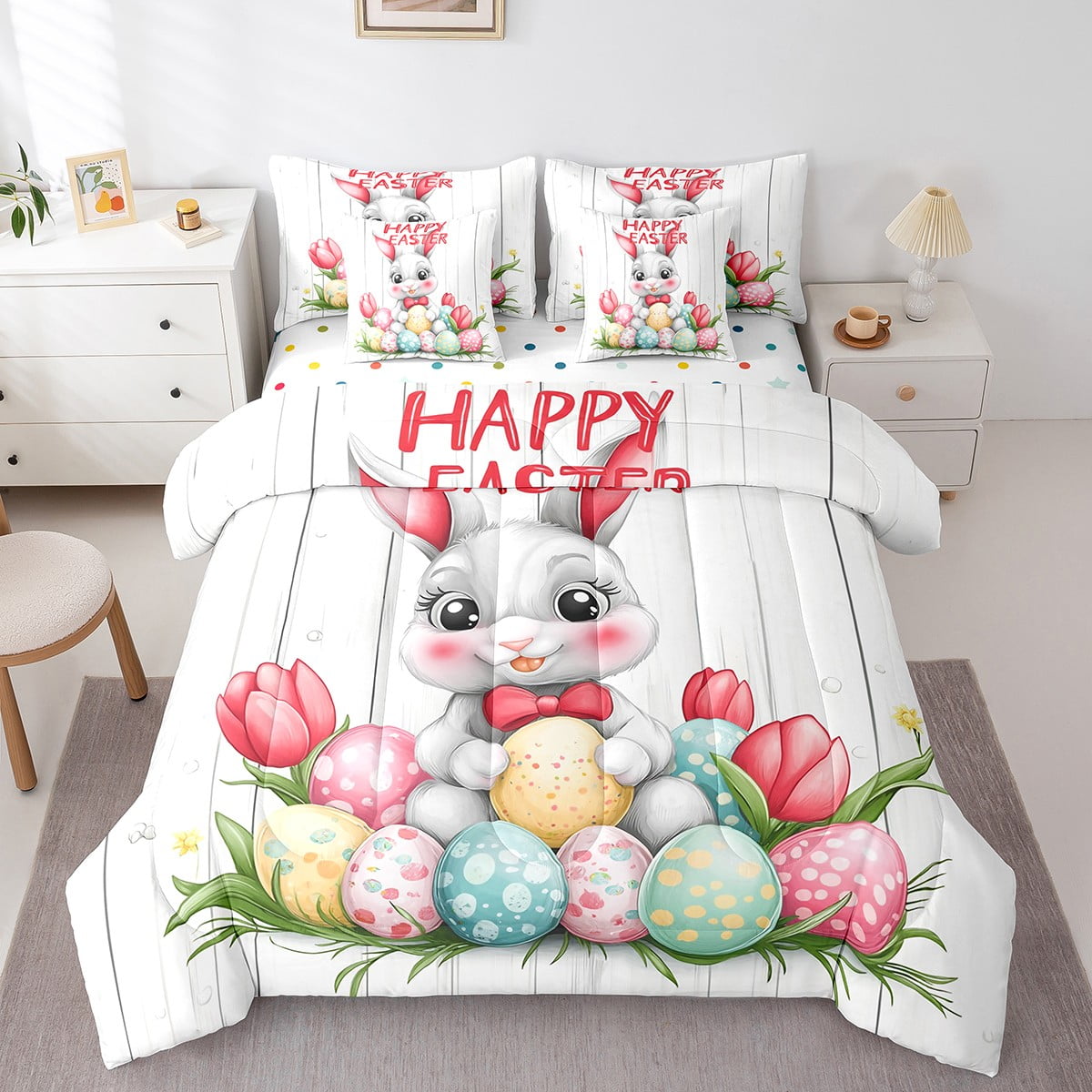 Erosebridal Cute Bunnies Rabbit Bed in a Bag Twin Size , Happy Easter ...