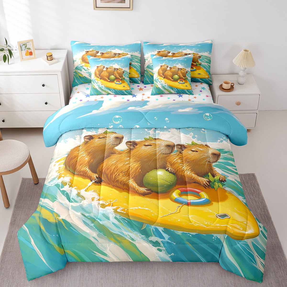 Erosebridal Cute Capybara Bedding Full Size, Funny Wildlife Bed in a ...
