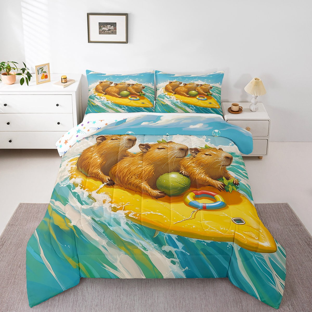 Erosebridal Cute Capybara Comforter Sets Queen Size, Funny Wildlife ...