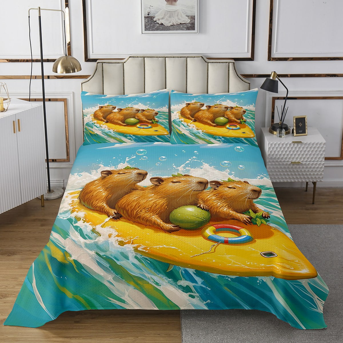 Erosebridal Cute Capybara Coverlet Set Queen, Funny Wildlife Bed Quilt ...