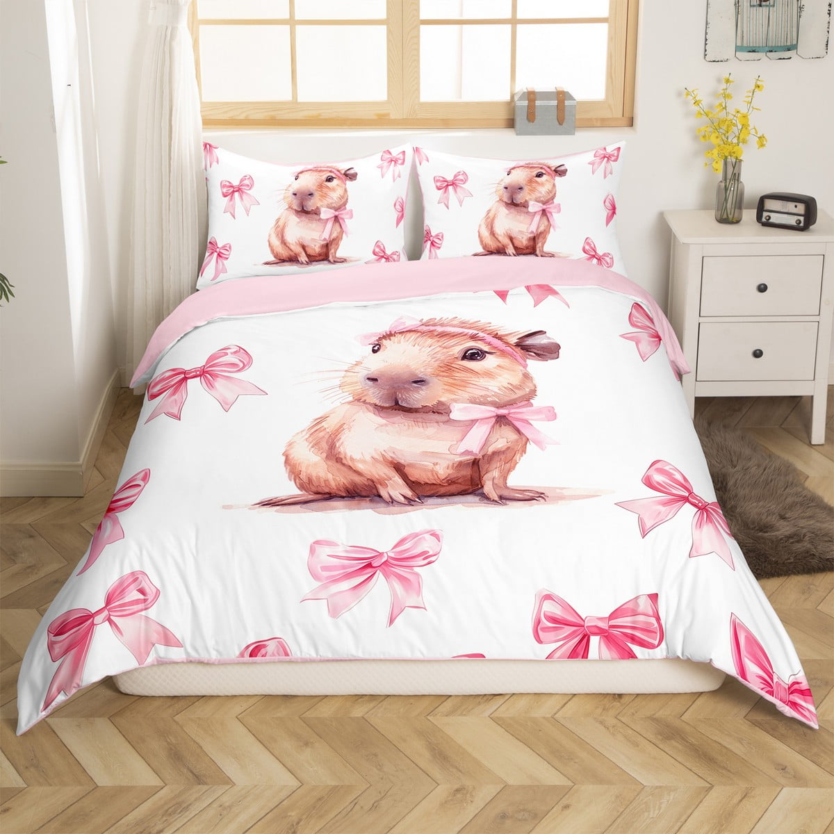 Erosebridal Cute Capybara Duvet Cover, Pink Bedding Sets, Cartoon ...