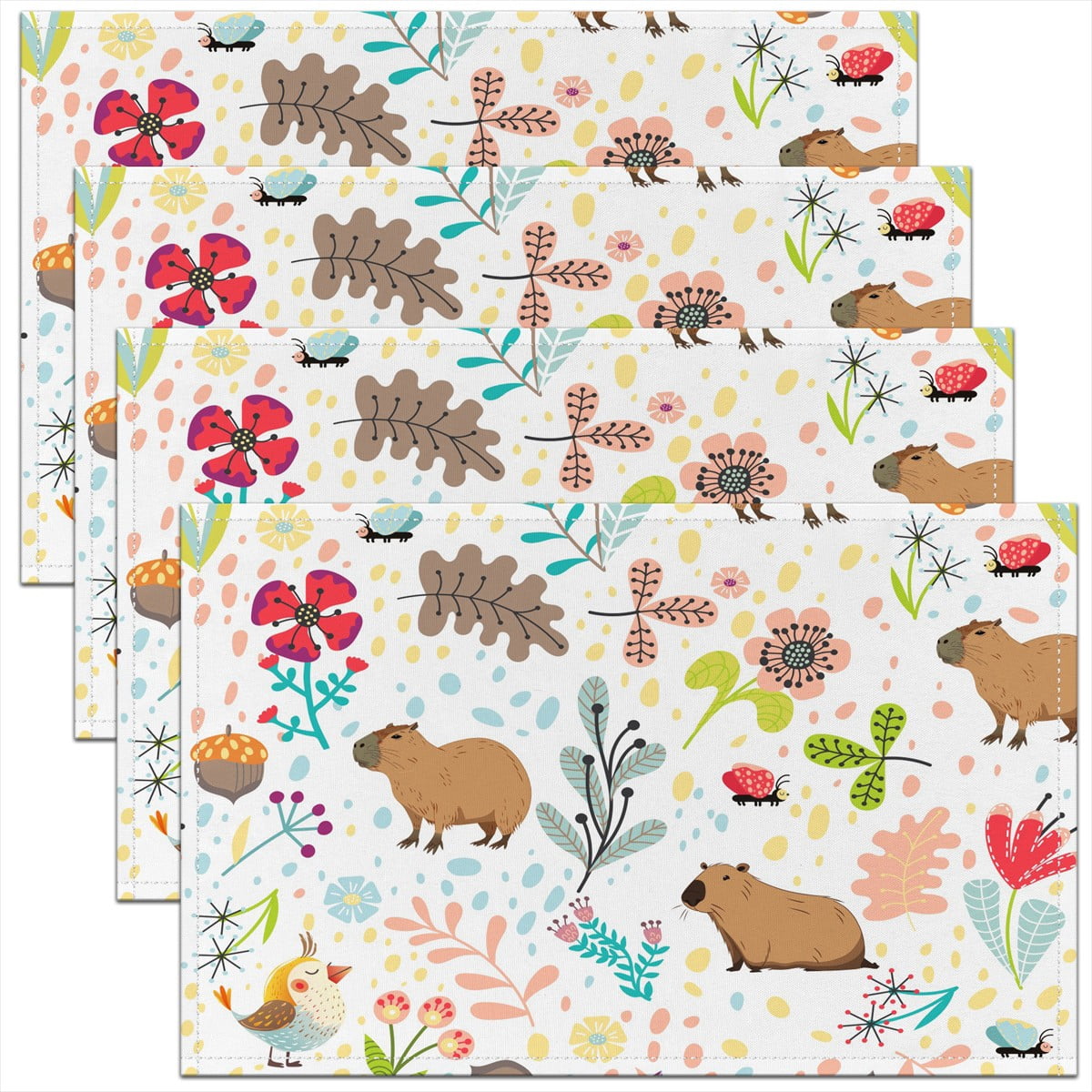 Erosebridal Cute Capybara Placemats 12x18 Inch,Kawaii Animals Florals ...