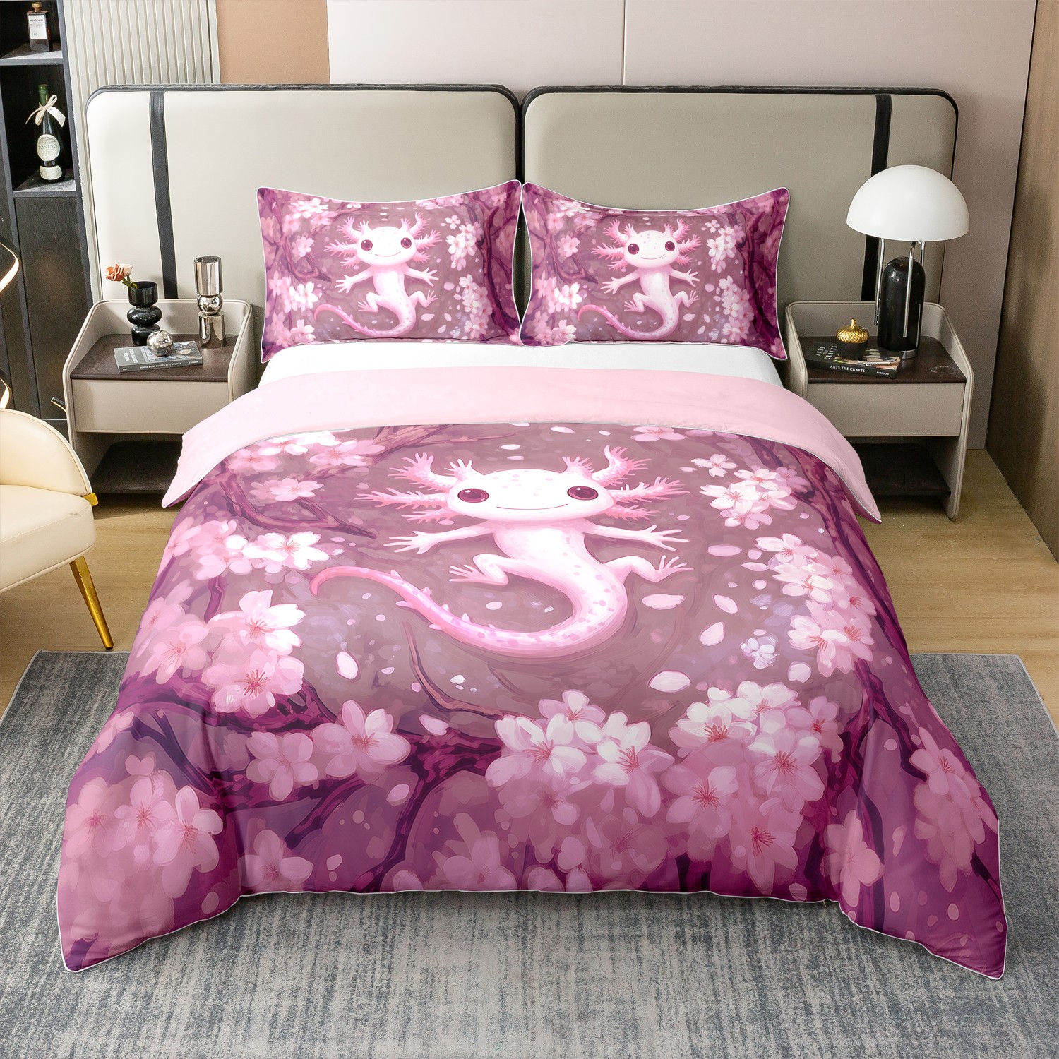 Erosebridal Cute Cartoon Axolotl 100% Cotton Duvet Cover Twin Size Pink ...