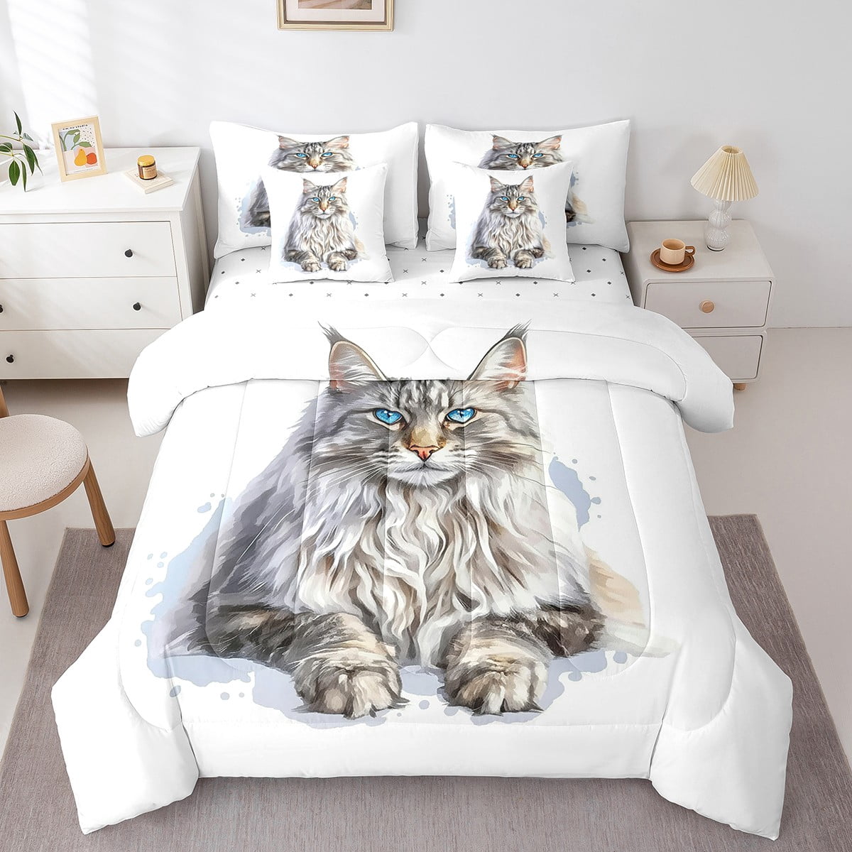 Erosebridal Cute Cartoon Cat 7 Piece Bedding Set Twin Size Pet Cats ...