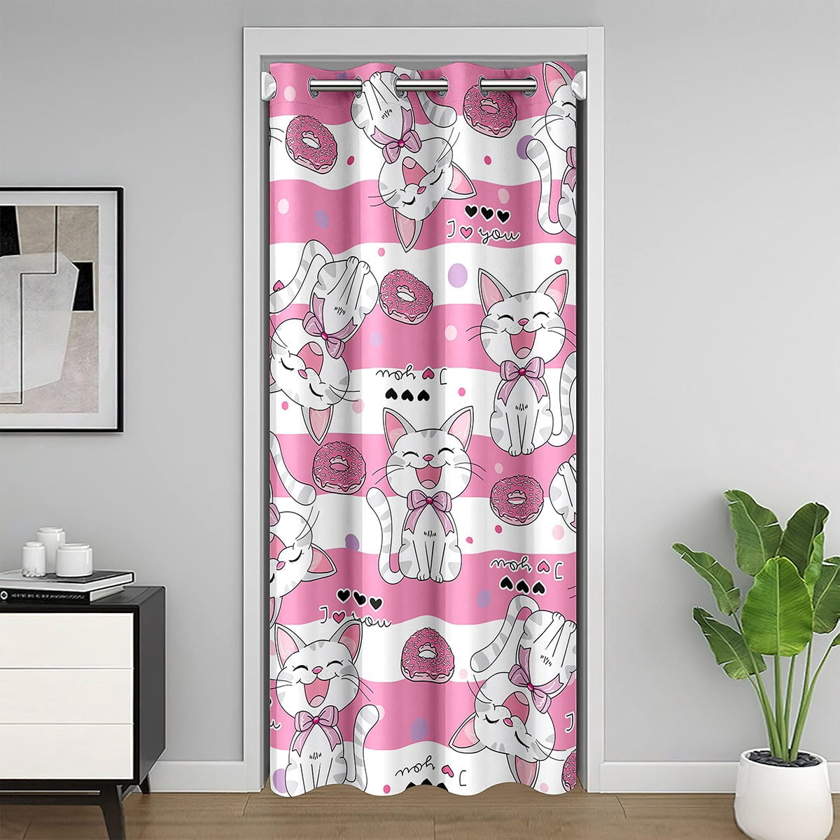 Erosebridal Cute Cartoon Cat Door Curtain Panel 34x80,Pink Bowknot ...