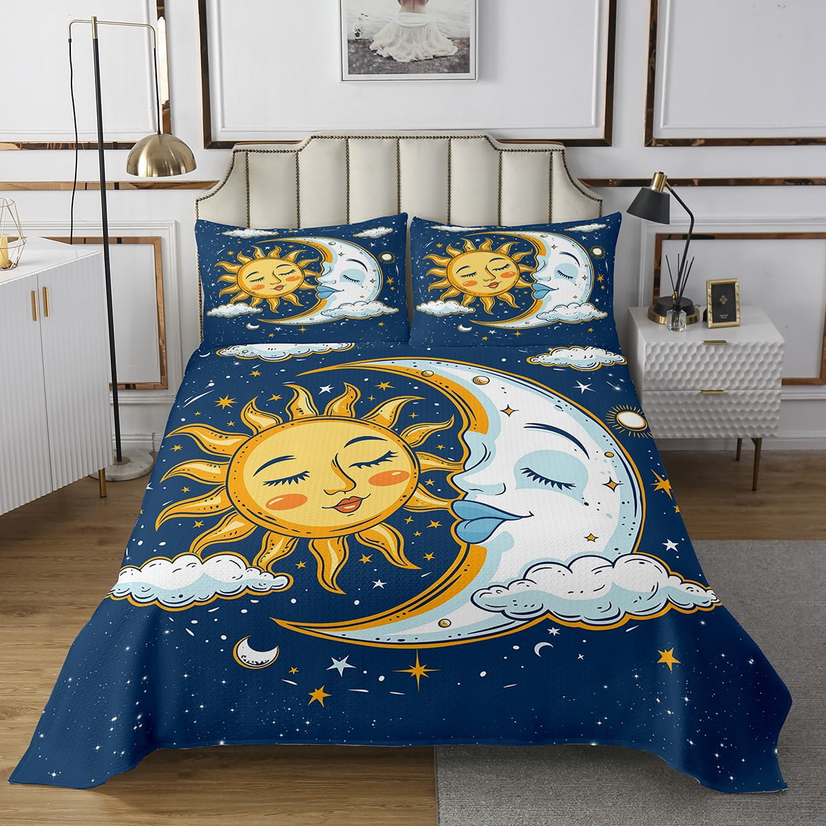 Erosebridal Cute Cartoon Quilt Sets for Queen Size Bed, Moon Sun ...