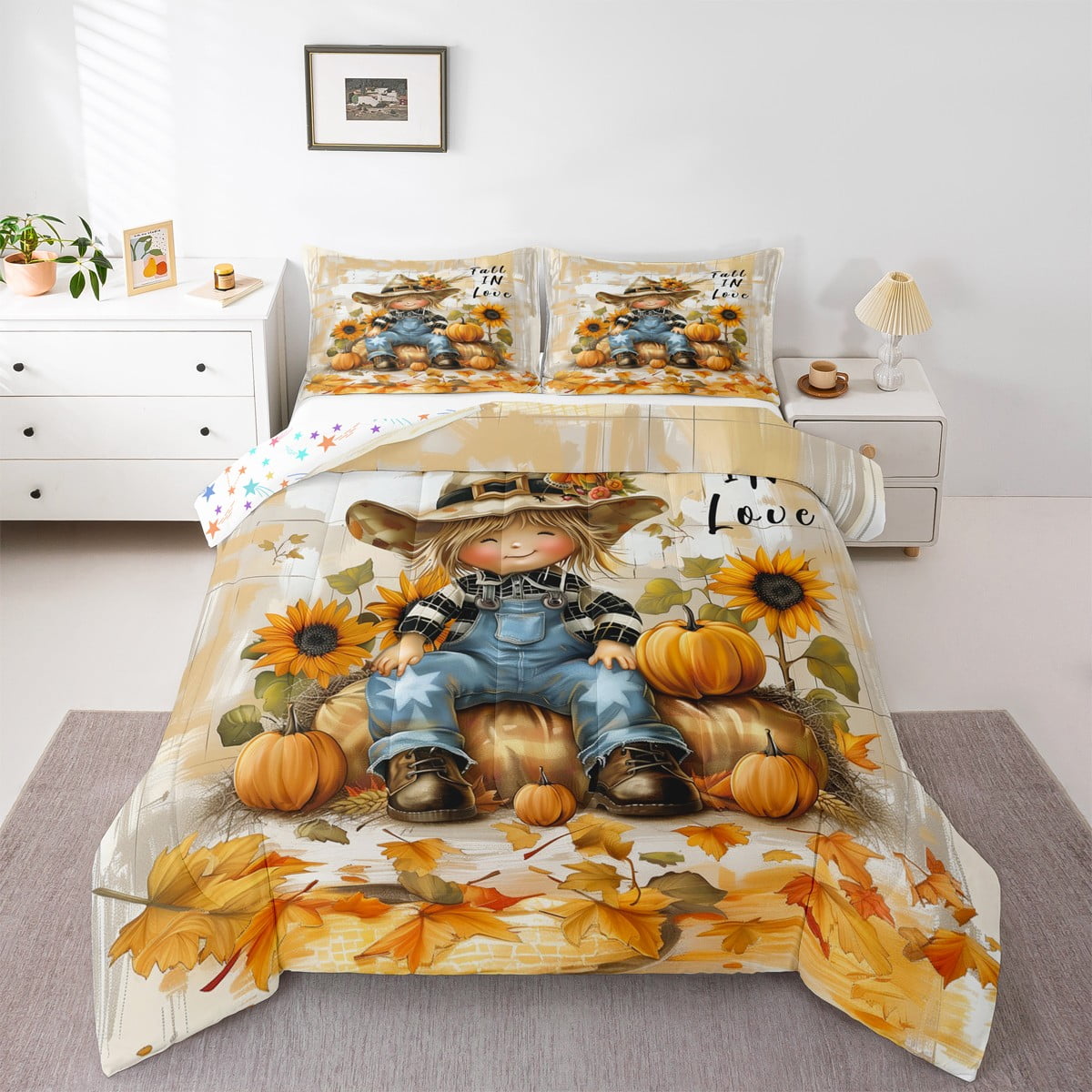 Erosebridal Cute Cartoon Scarecrow Comforter Sets Full Size,Orange ...