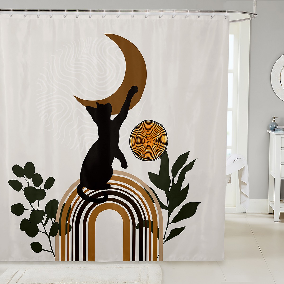 Erosebridal Cute Cat Bathroom Curtain 72x72,Sun Moon Rainbow Bathroom ...