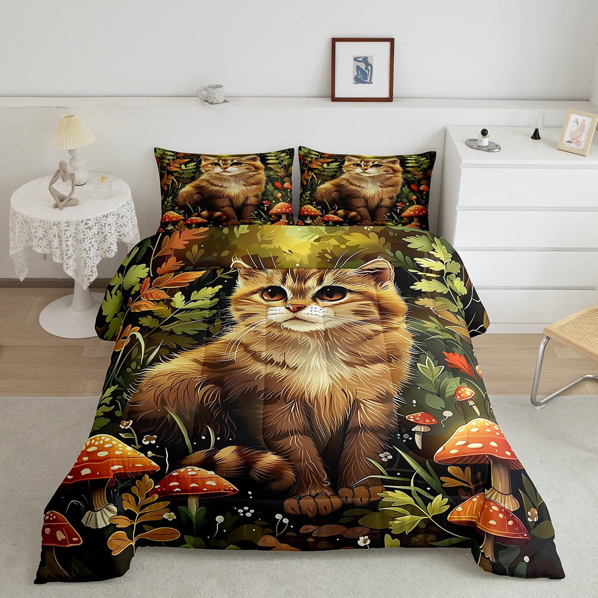Erosebridal Cute Cat Bedding Full Comforter Set, Jungle Mushroom Down ...