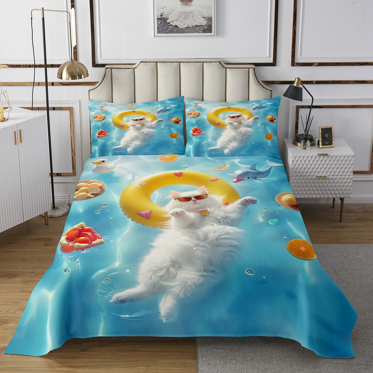 Erosebridal Cute Cat Bedspread Set King,Kawaii Funny Cat Bedding Set ...