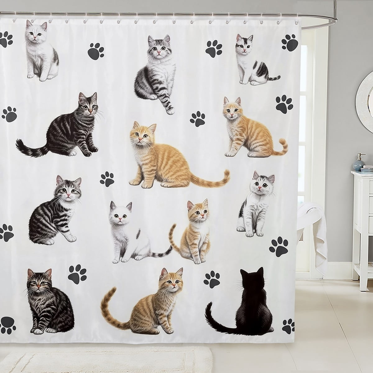 Erosebridal Cute Cat Kitten Shower Curtain 72x72 , Pet Paws Bath ...