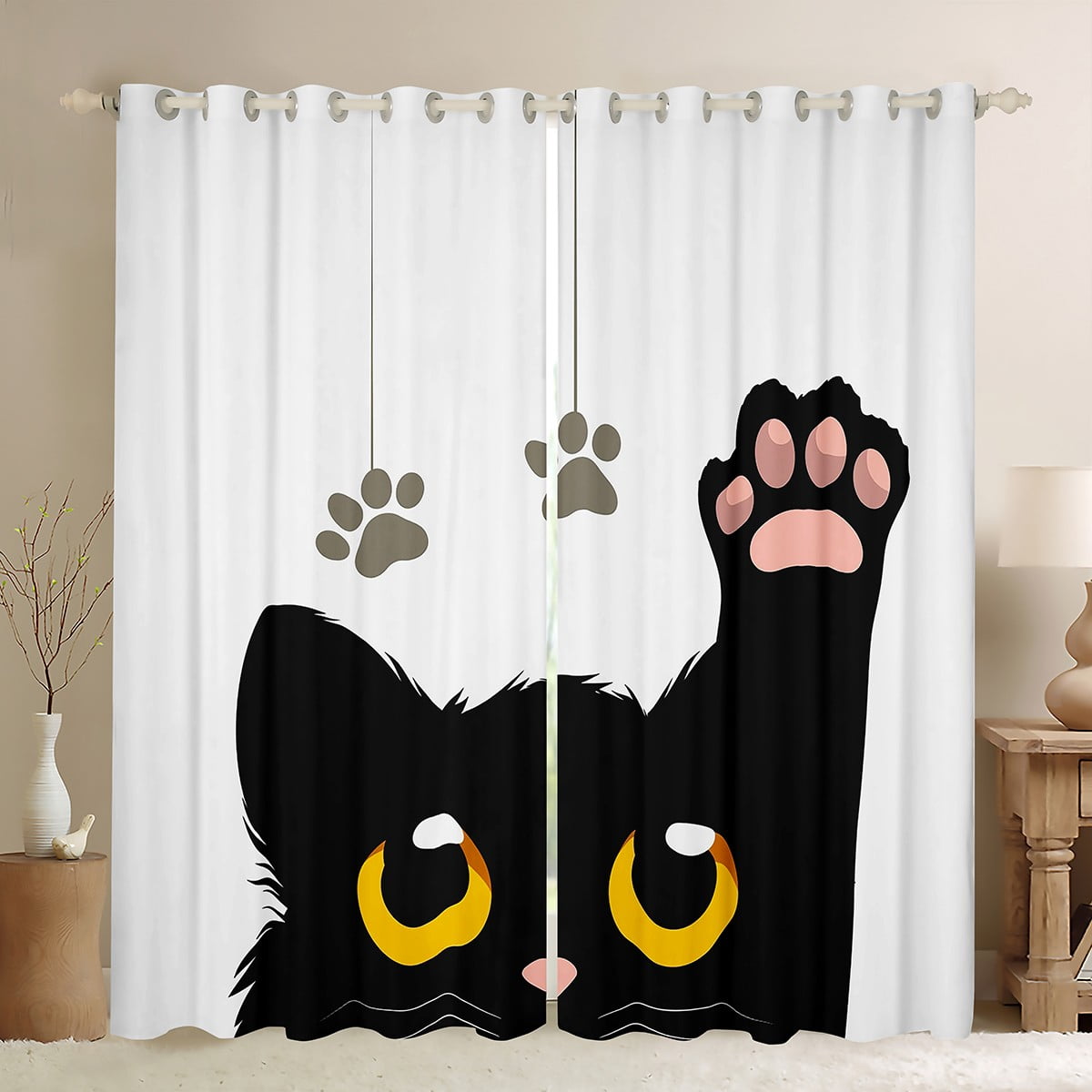 Erosebridal Cute Cat Window Drapes Cartoon Cats Curtains Pet Animal ...
