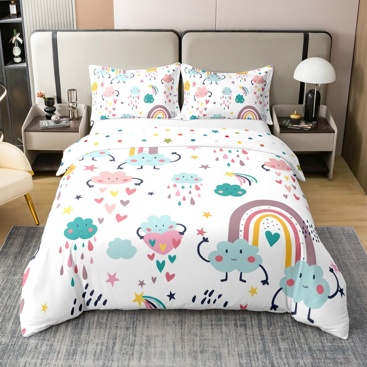 Erosebridal Cute Cloud 100% Cotton Comforter Cover King, Rainbow ...