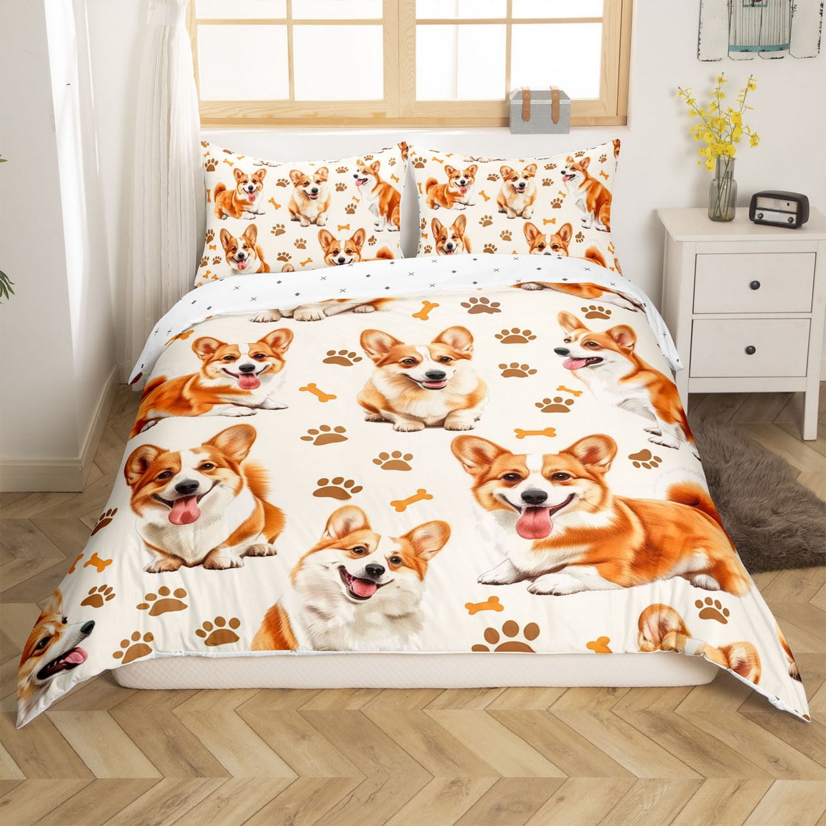 Erosebridal Cute Corgi Dog Comforter Cover Queen,Kawaii Animal Bedding ...