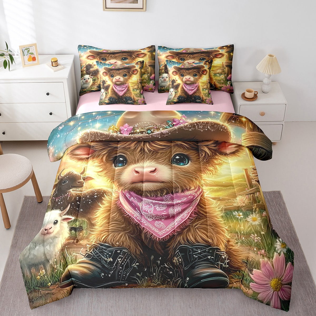 Erosebridal Cute Cow Bedding King Size, Kawaii Sheep Bedding Sets King ...