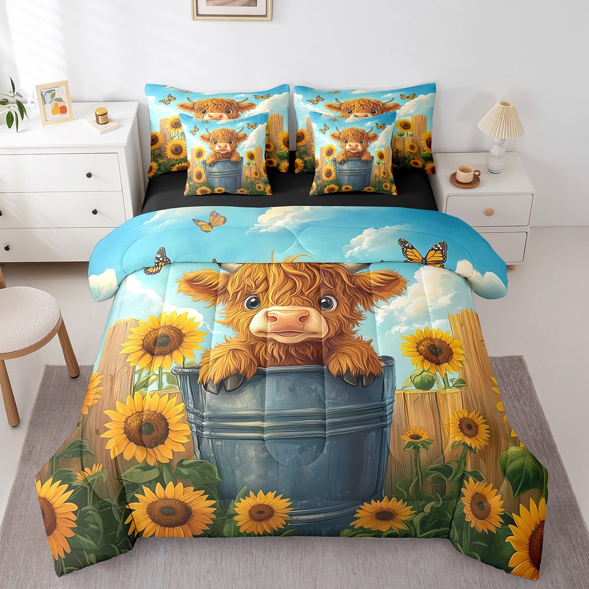 Erosebridal Cute Cow Bedding Sets Queen Size, Rustic Animal Comforter ...
