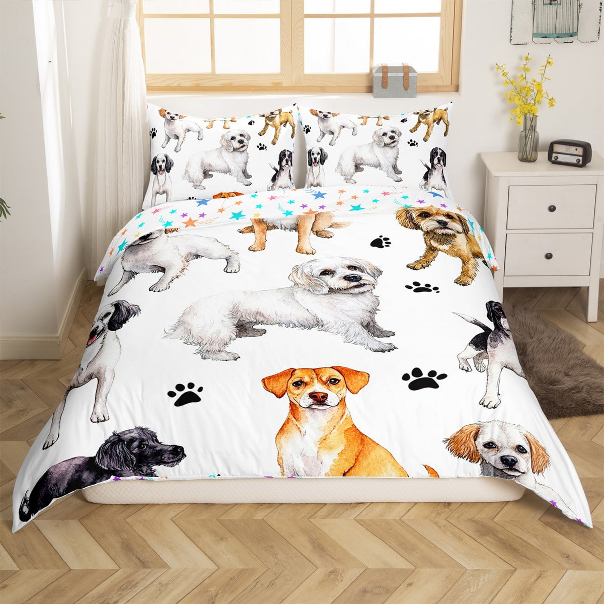 Erosebridal Cute Dog Comforter Cover Full, Pet Lover Bedding Full Size ...