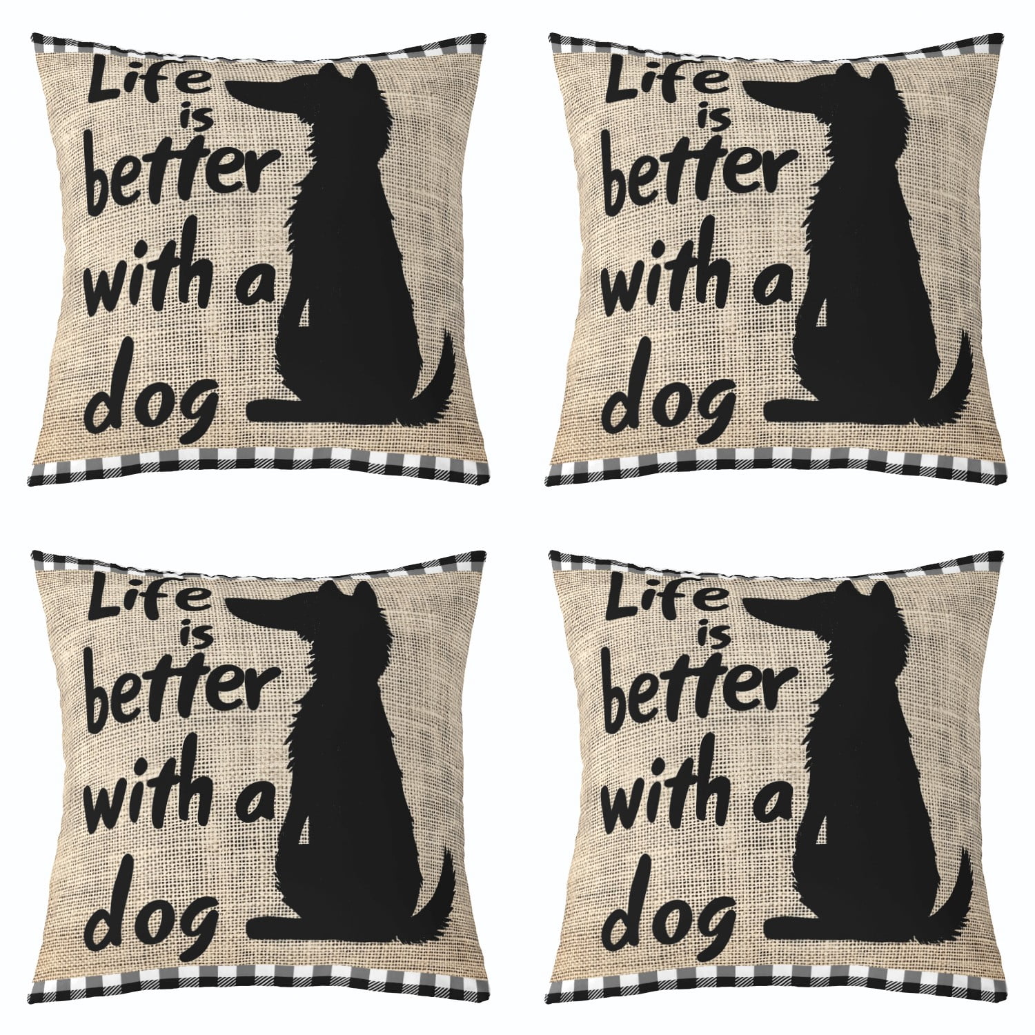 Erosebridal Cute Dog Print Pillow Cases Set of 4, Pet Lover Cushion ...