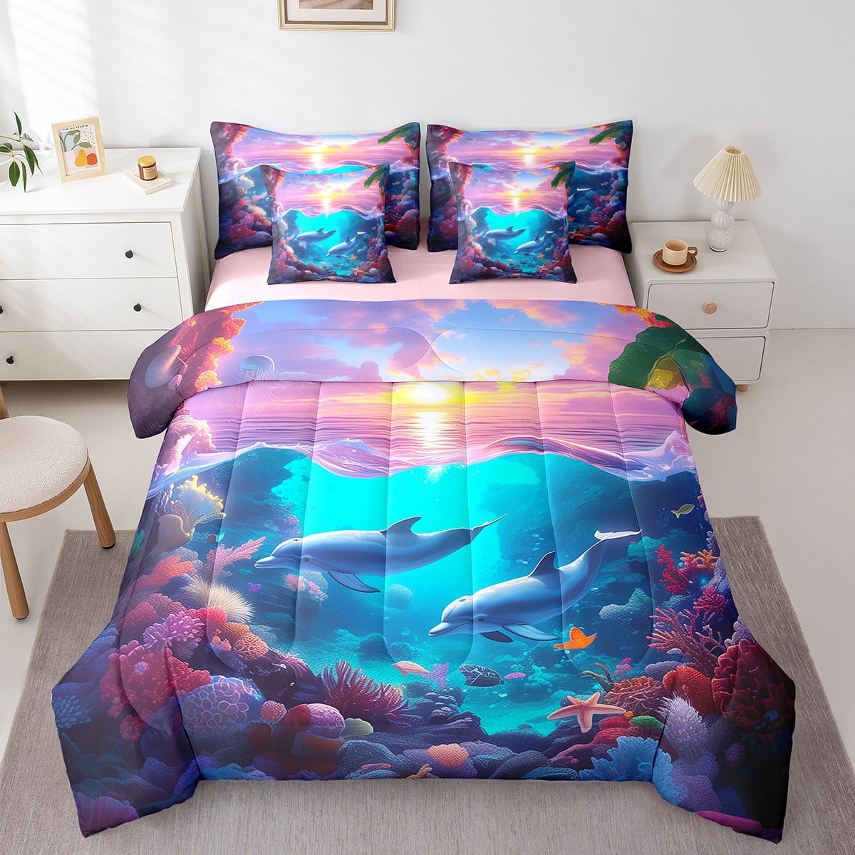 Erosebridal Cute Dolphin Bedding Sets Full Size, Cartoon Sealife ...
