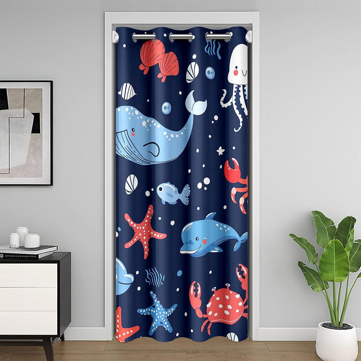 Erosebridal Cute Dolphin Door Curtain Panel 34x80, Cartoon Crab Room ...