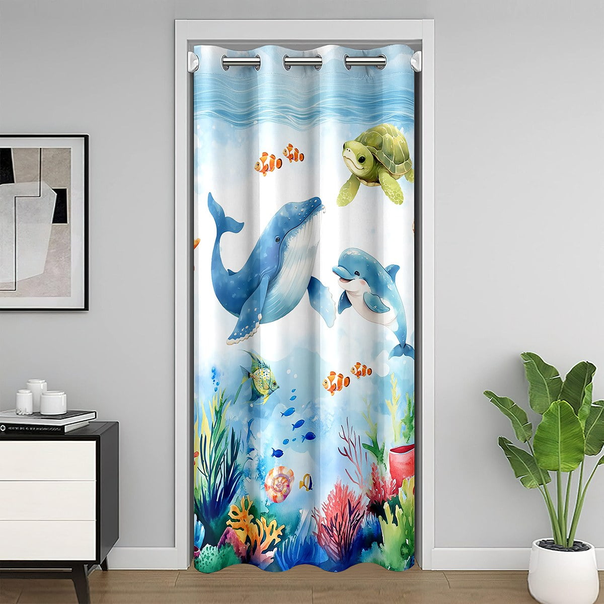 Erosebridal Cute Dolphin Door Curtain Panel 52x80, Cartoon Whale Room ...