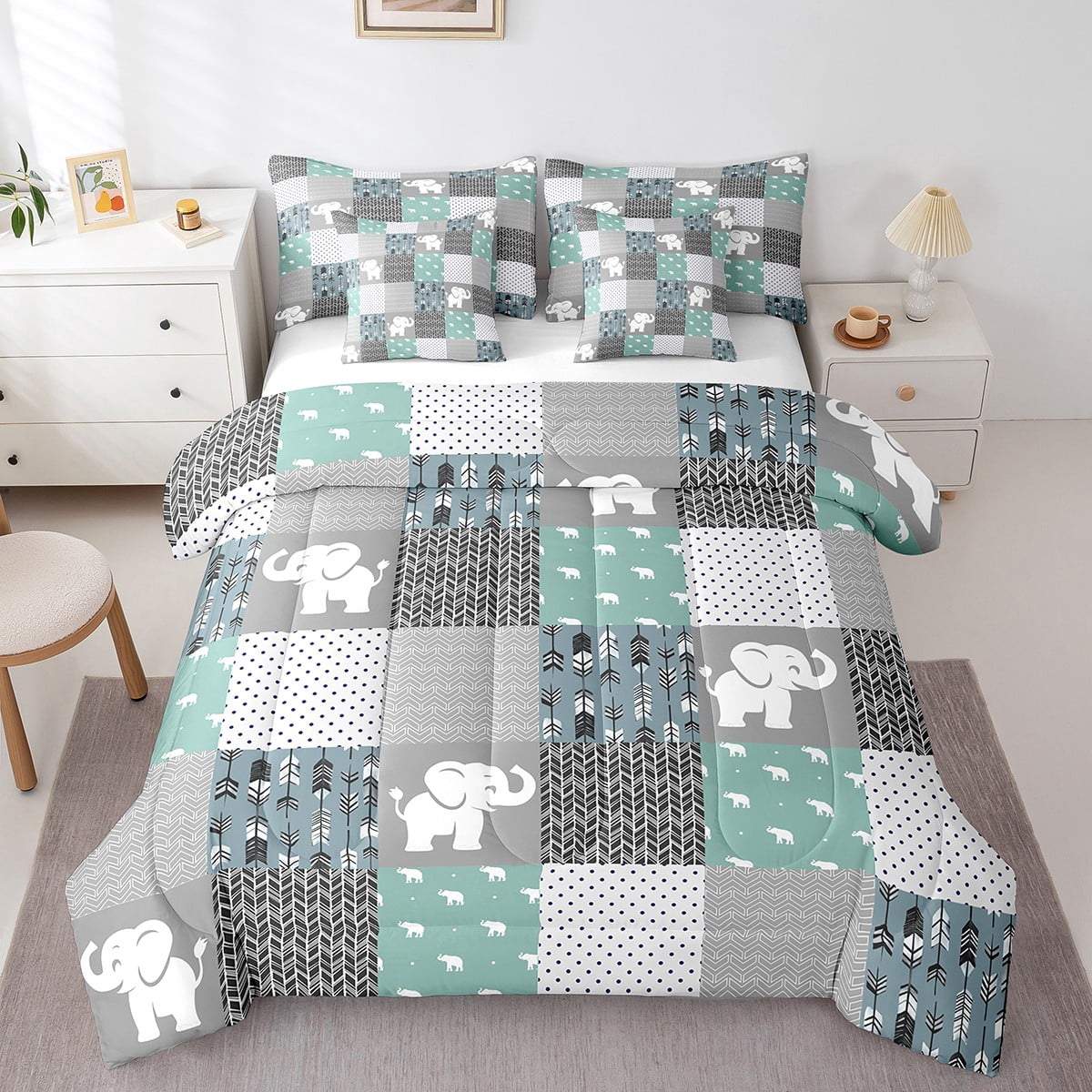 Erosebridal Cute Elephant Bed In A Bag Full Size,Wild Animals Bed Set ...