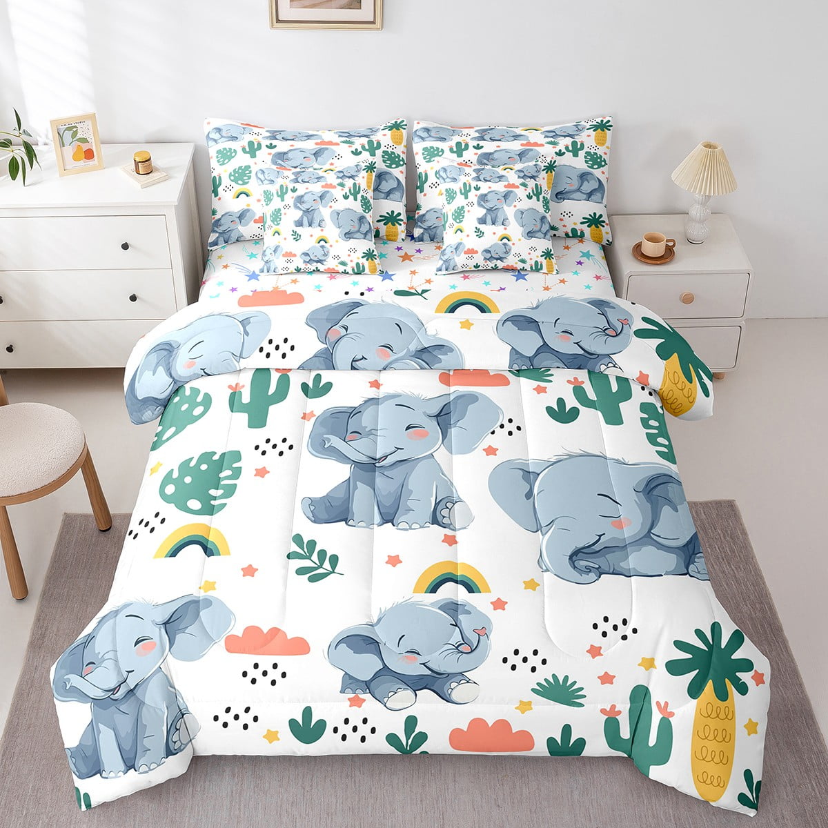Erosebridal Cute Elephant Bedding Sets Full Size, Cartoon Woodland ...