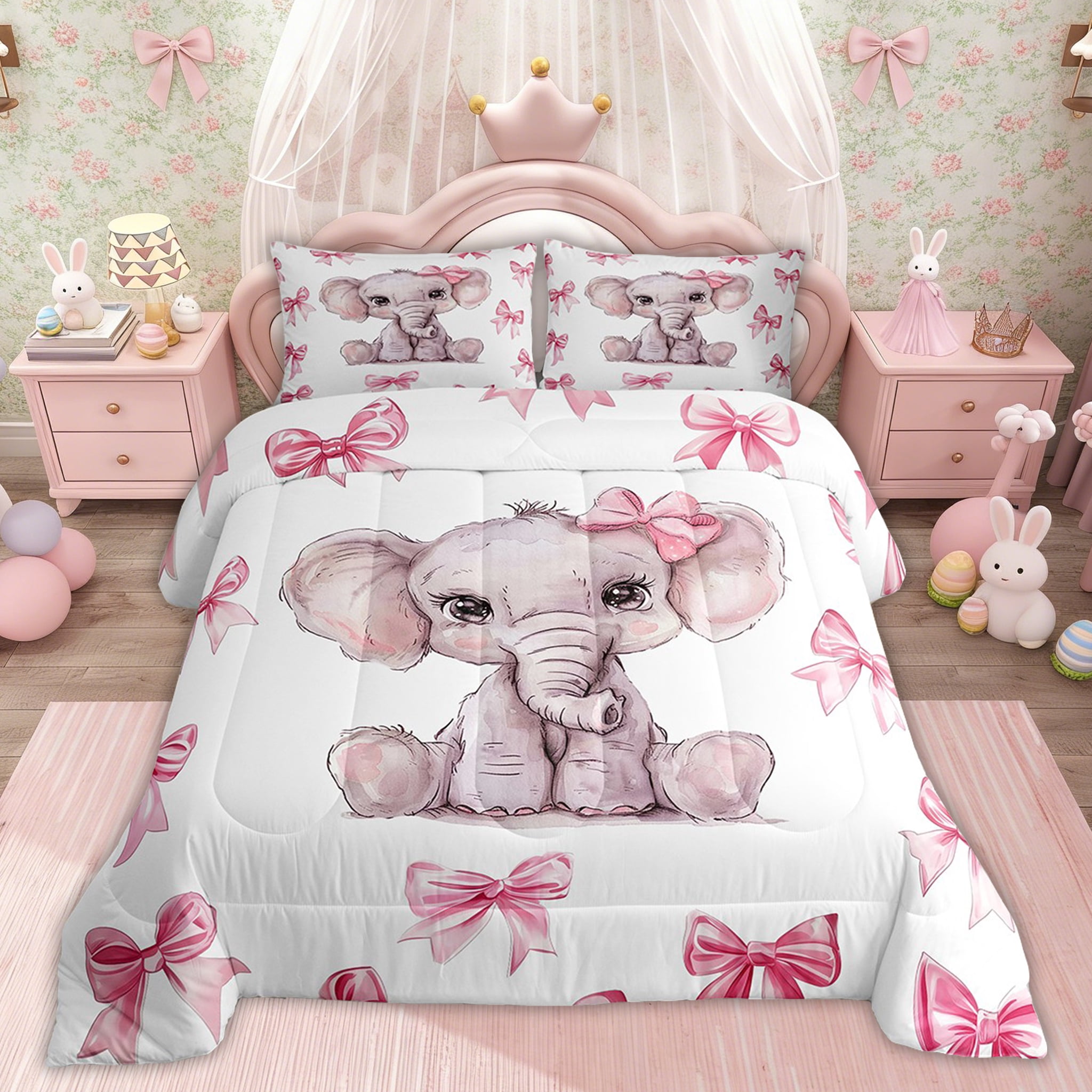 Erosebridal Cute Elephant Comforter Sets, Pink Bow Comforters & Duvets ...