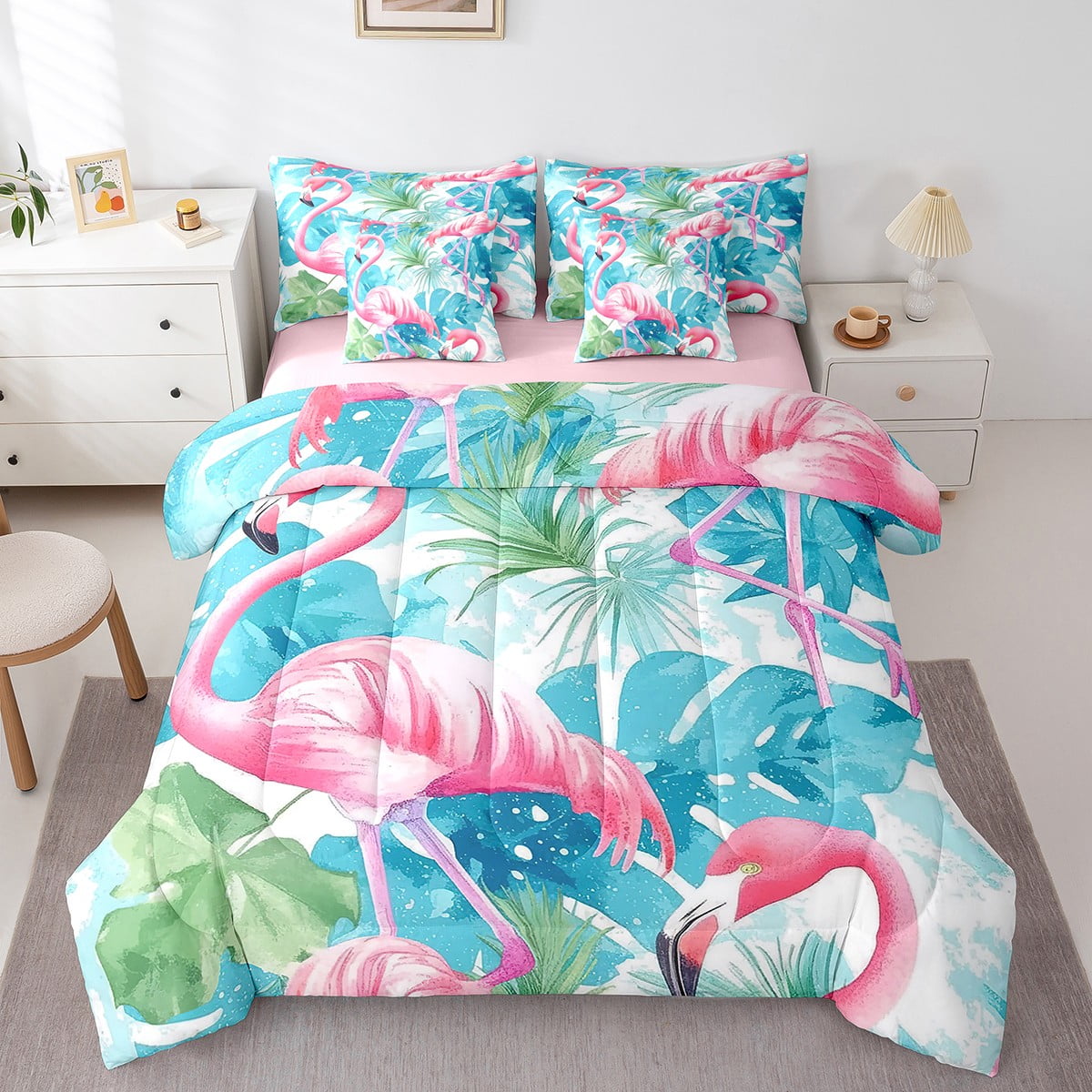 Erosebridal Cute Flamingo Bedding Twin Size for Girls, Tropical Jungle ...