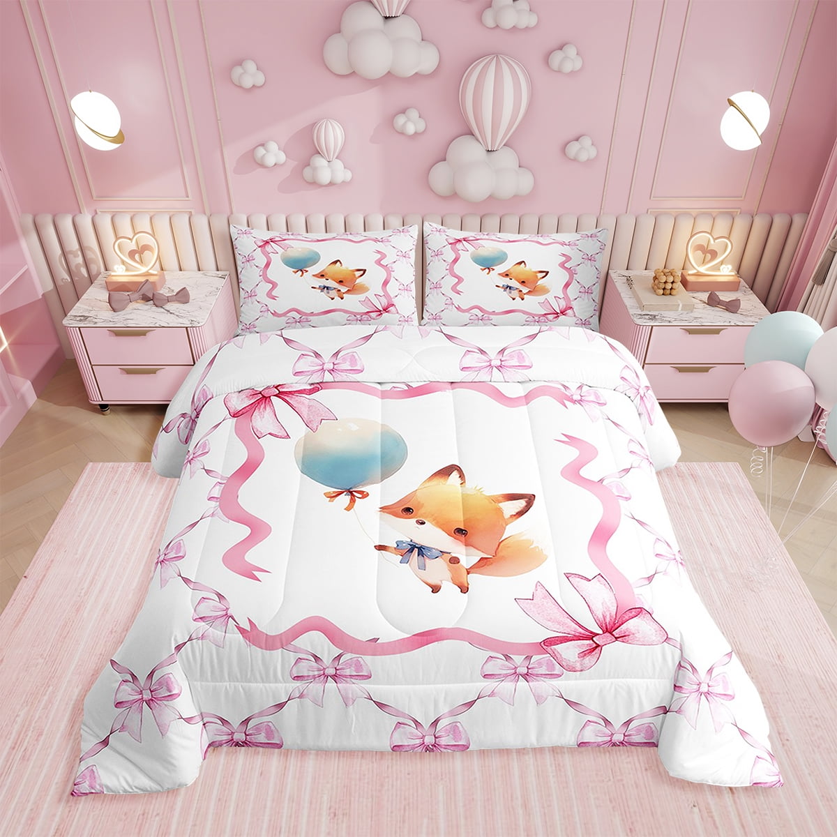 Erosebridal Cute Fox Comforter Set,Princess Bowknot Toddler Bedding Set ...