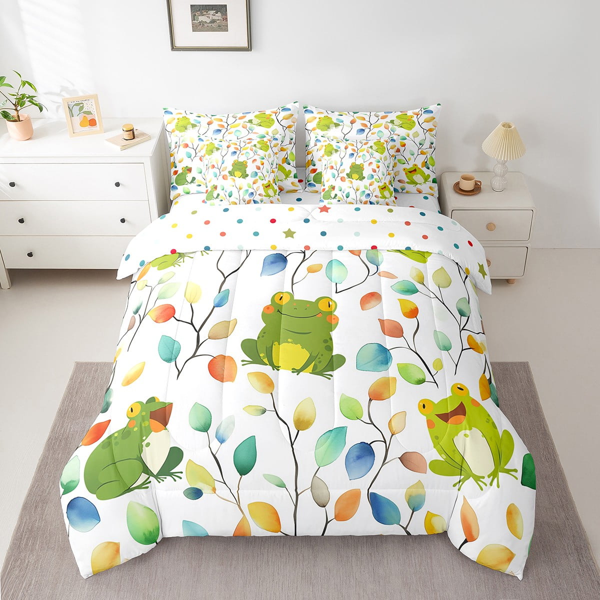 Erosebridal Cute Frog Bed in a Bag 7 Pieces Hippie Floral Bedding Set ...