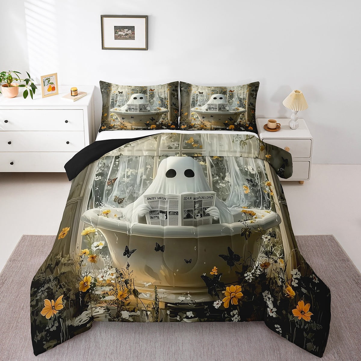 Erosebridal Cute Ghost Bedding Queen Comforter Set, Gothic Halloween ...