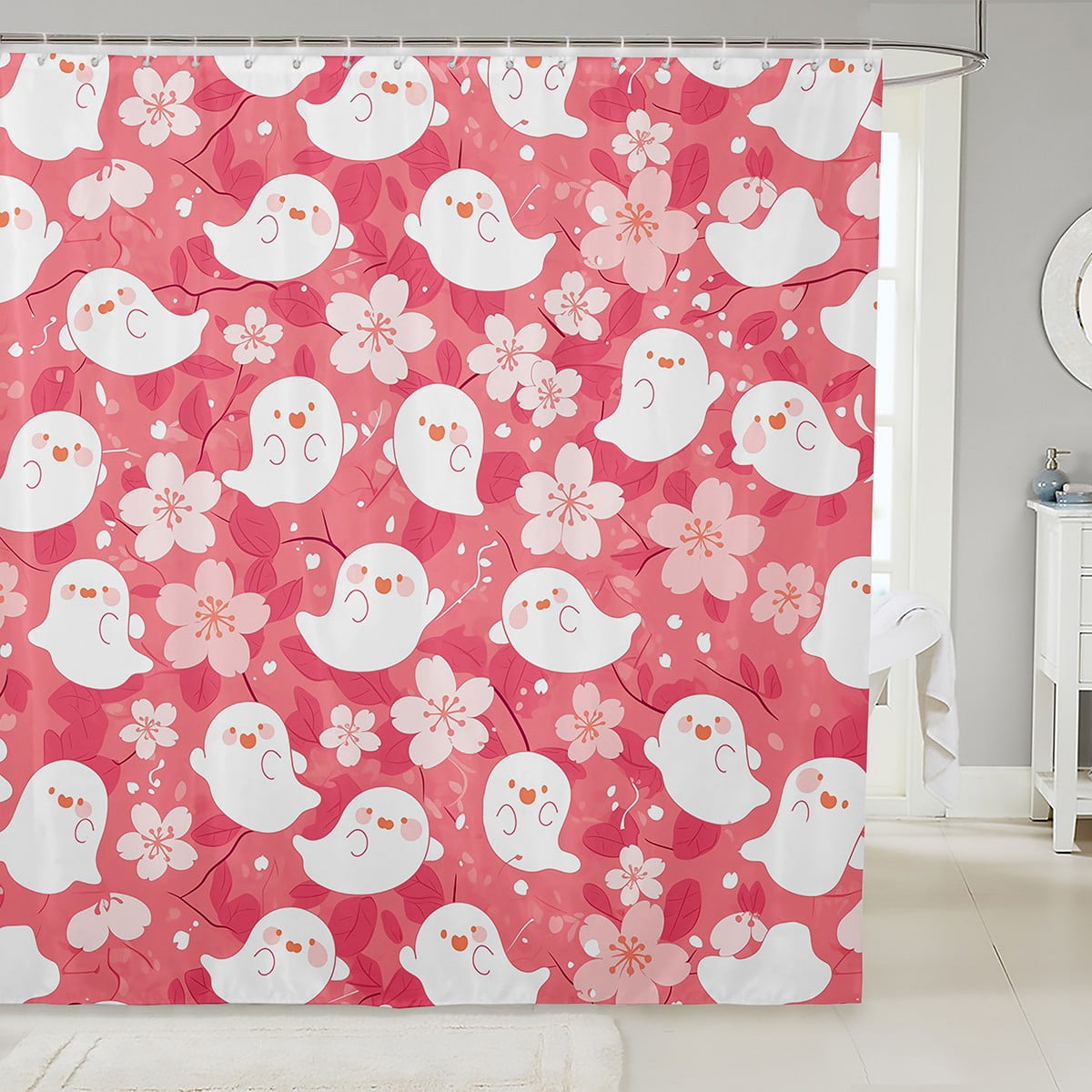 Erosebridal Cute Ghost Shower Curtain 72x78, Cherry Blossoms Bath ...