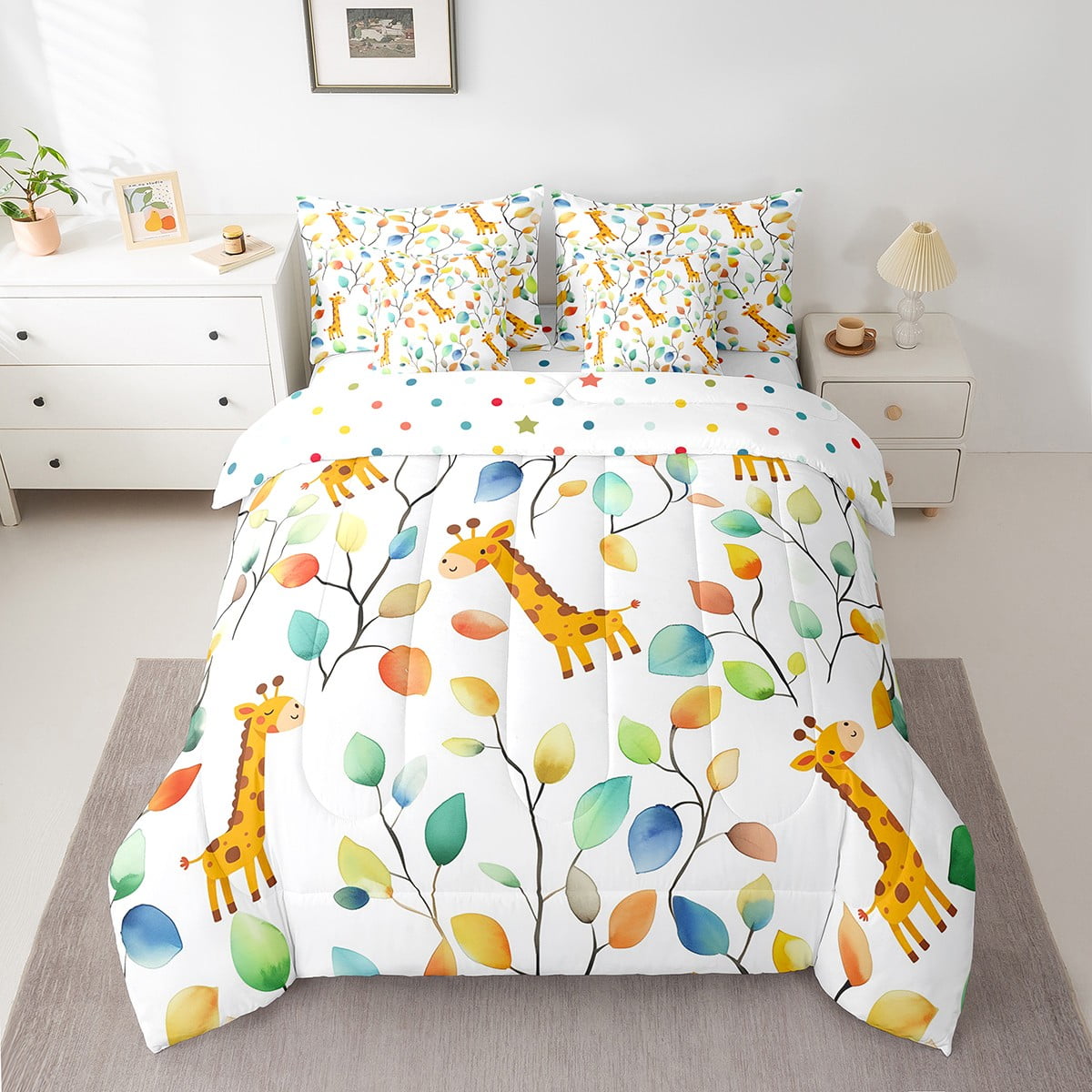 Erosebridal Cute Giraffe Bed in a Bag 7 Pieces Hippie Floral Bedding ...
