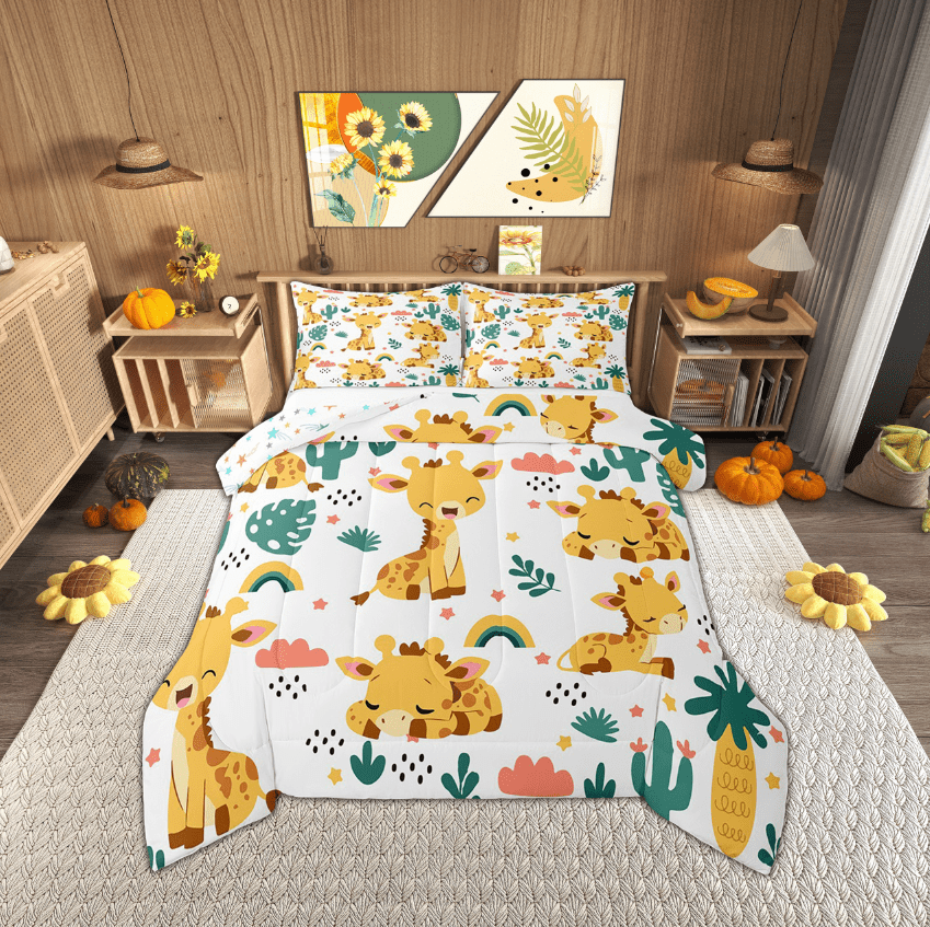 Erosebridal Cute Giraffe Bedding Twin Comforter Set, Cartoon Jungle ...